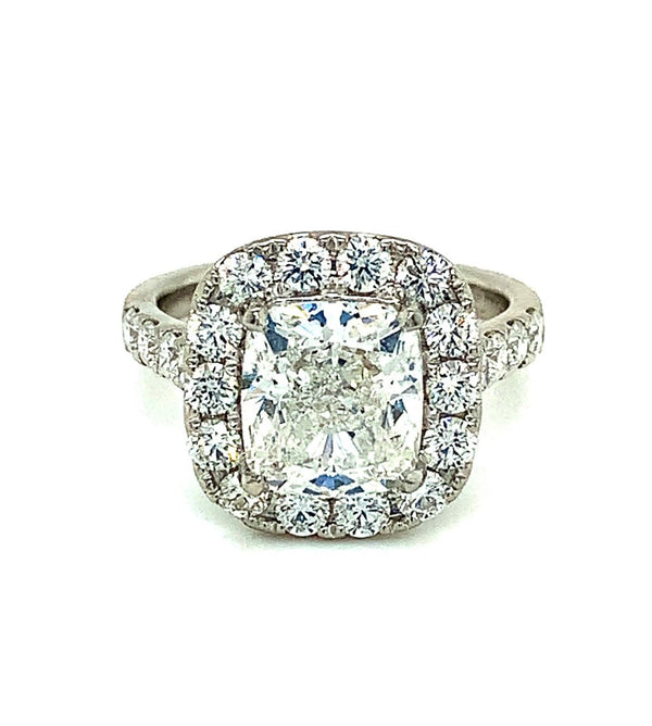 4.67ct cushion cut diamond engagement ring, platinum halo, G colour, S ...