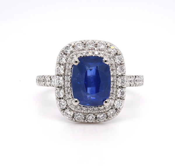 2.72ct sapphire & diamond ring set in a platinum double halo - Dicky ...